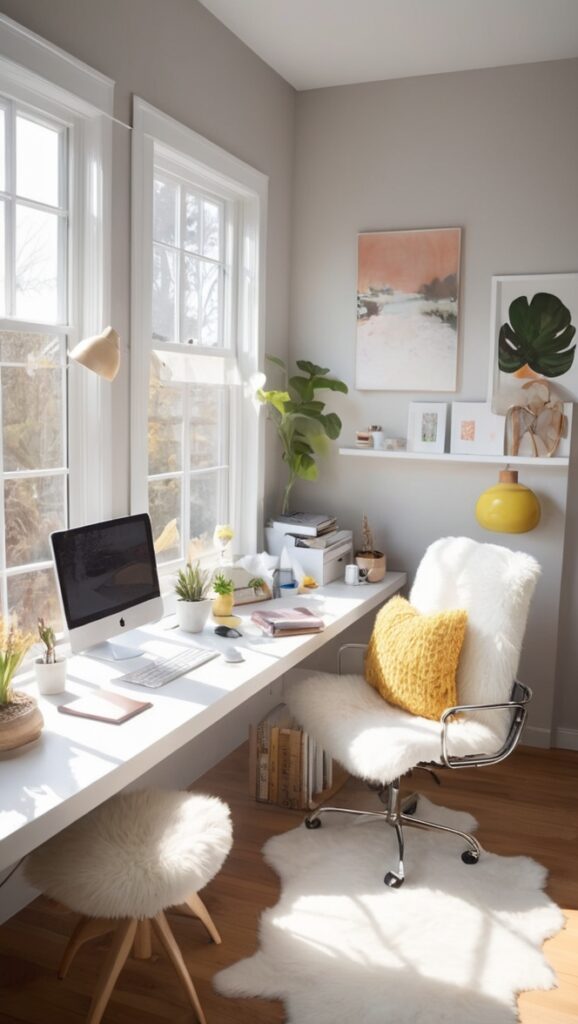 How can I create a cozy desk setup for my home office?