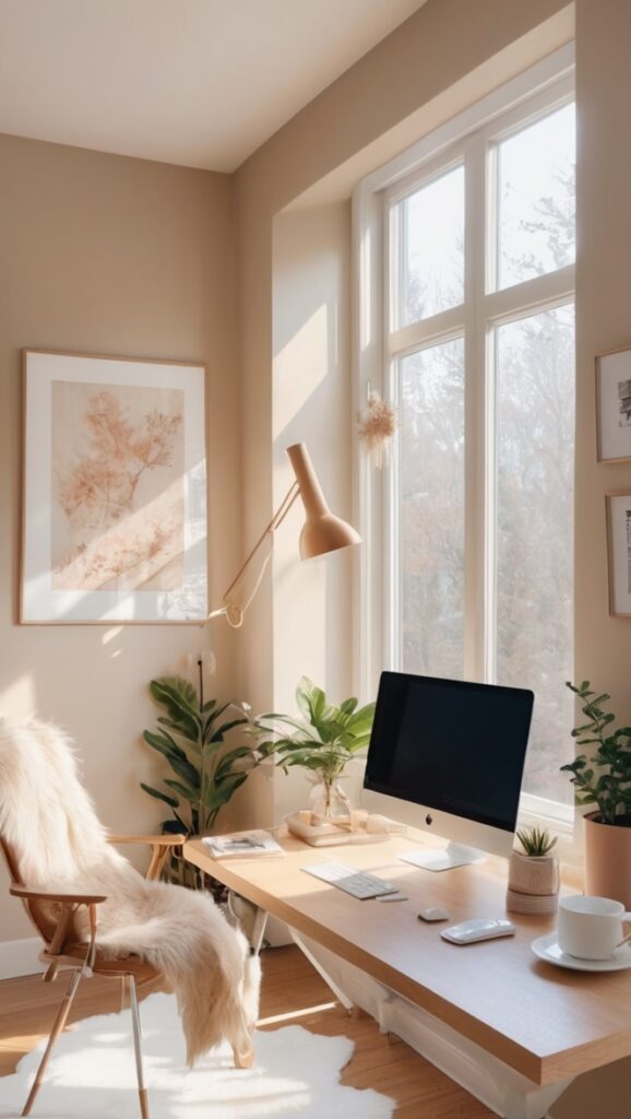 How can I create a cozy home office aesthetic?