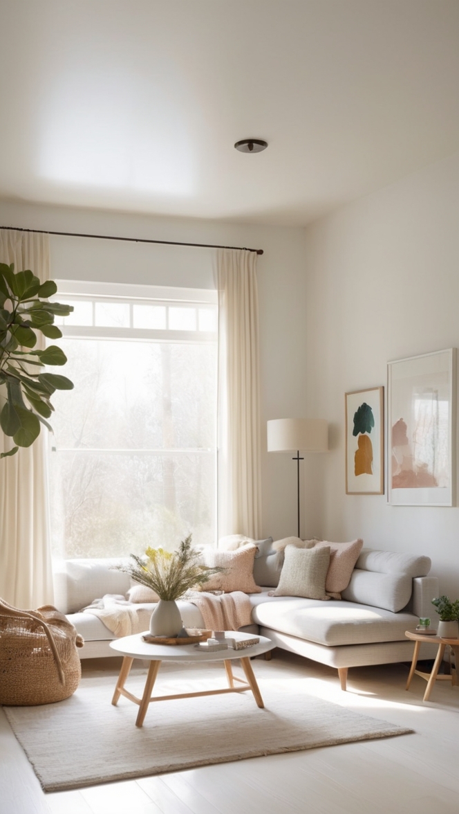 How can I create a minimalist cozy living room on a budget?