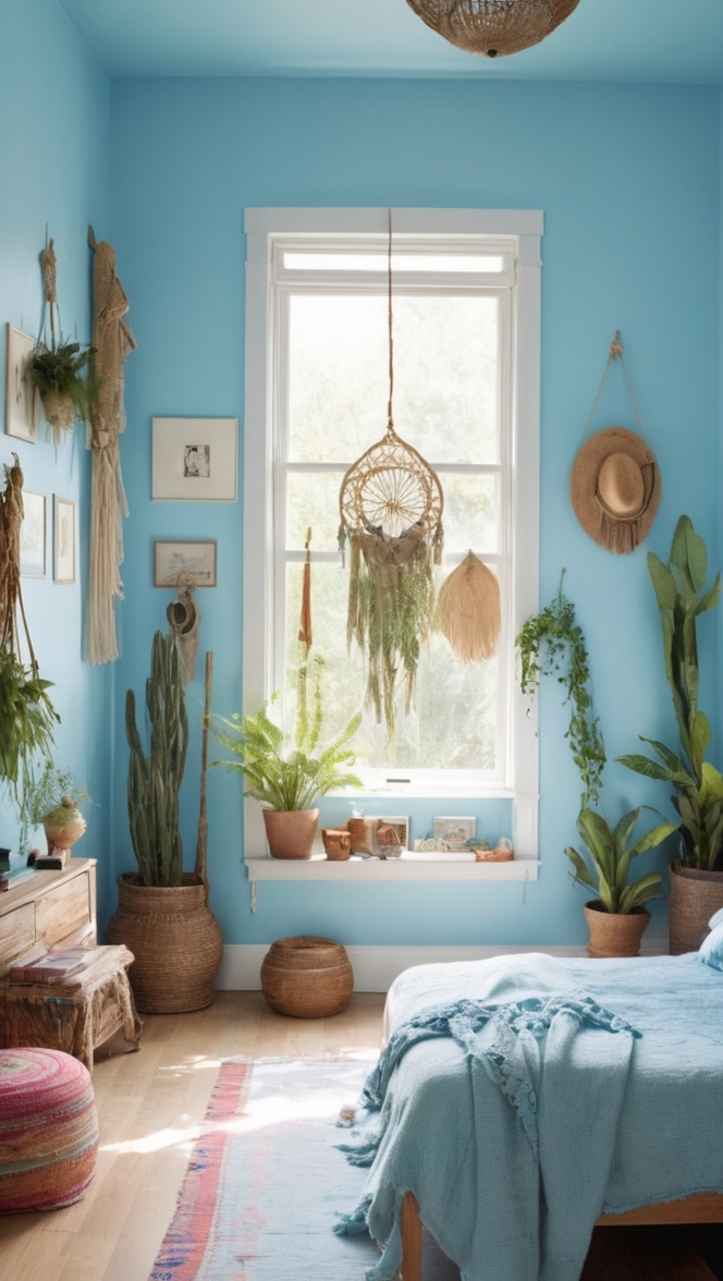 How can I create a cozy Blue Boho Bedroom on a budget?