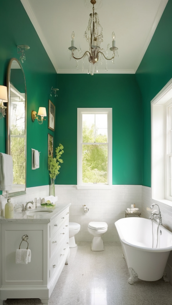 How would I design an emerald green bathroom for a luxurious feel?