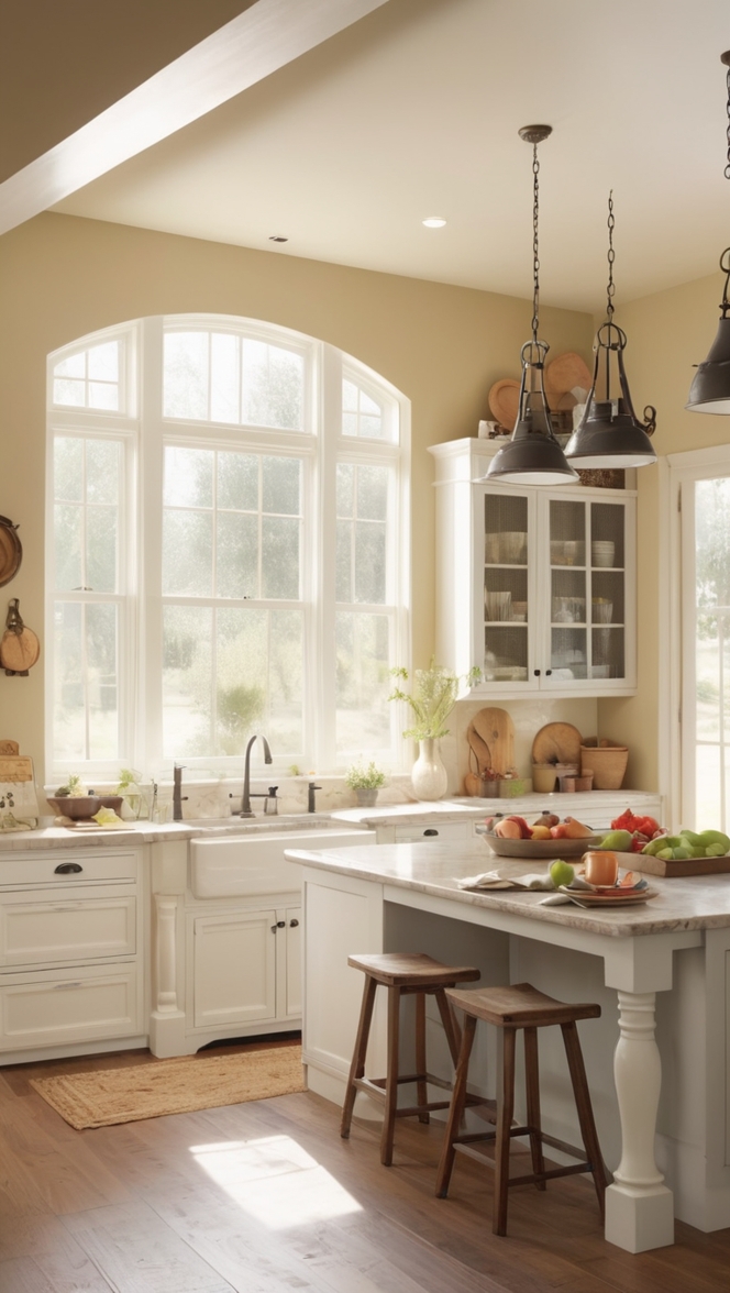How would I design an inviting European farmhouse kitchen?