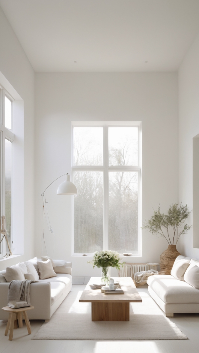How can I create a cozy minimalist living room with a white color ...