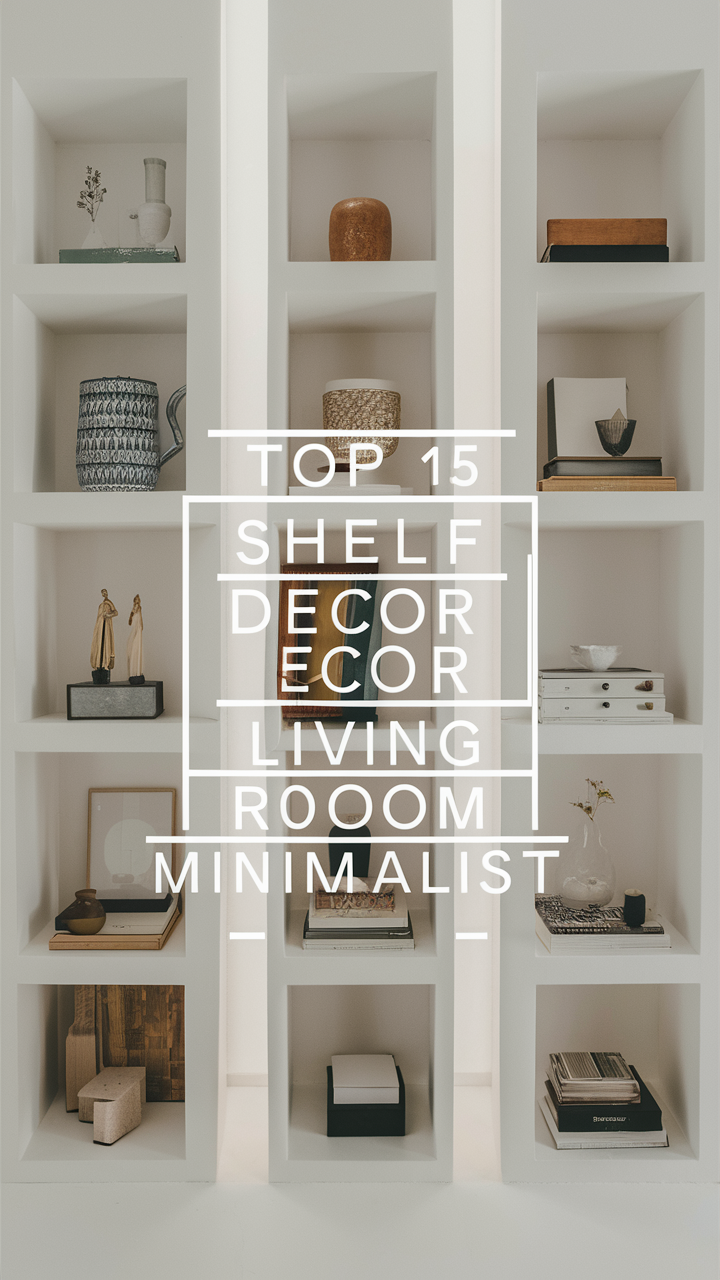 How can I create a minimalist look in my living room using shelf decor?
